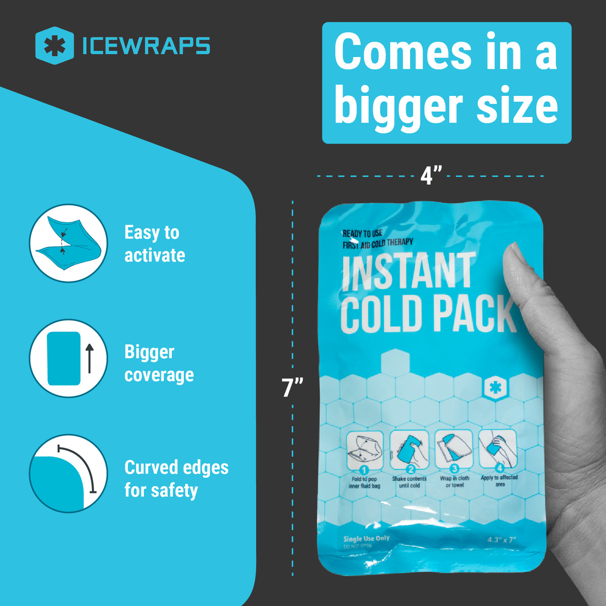 ICEWRAPS 4”x7” Instant Ice Packs for Injuries - 50 Count Bulk Emergenc ...