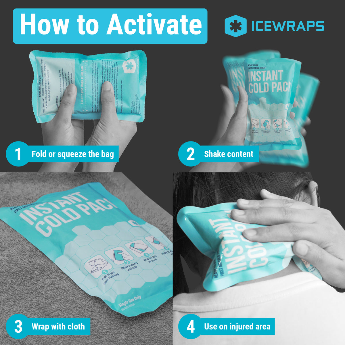 ICEWRAPS 4”x7” Instant Ice Packs for Injuries - 50 Count Bulk Emergenc ...